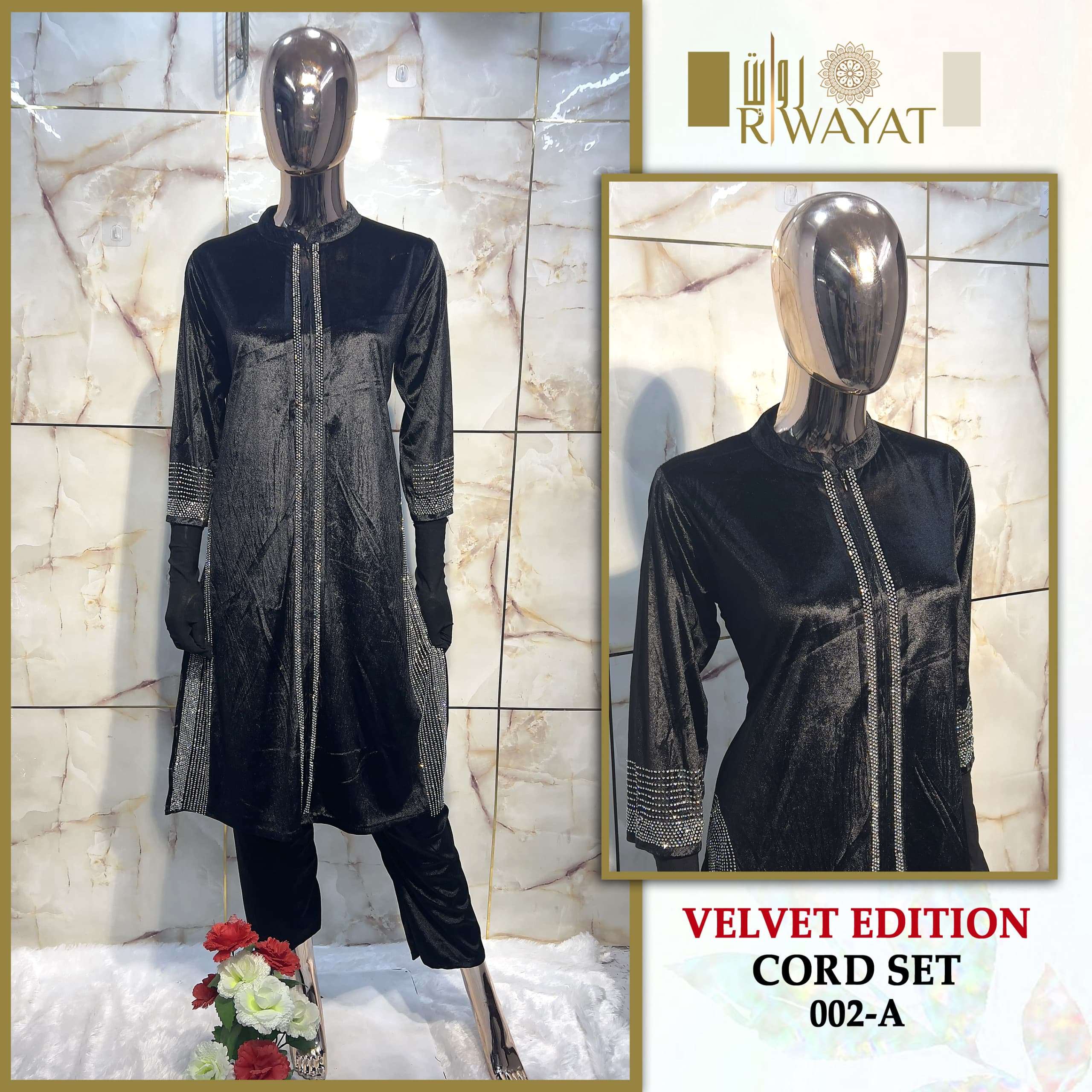 RIWAYAT VELVET EDITION D NO 002 FANCY VELVET DESIGNER KURTI WITH BOTTOM ...