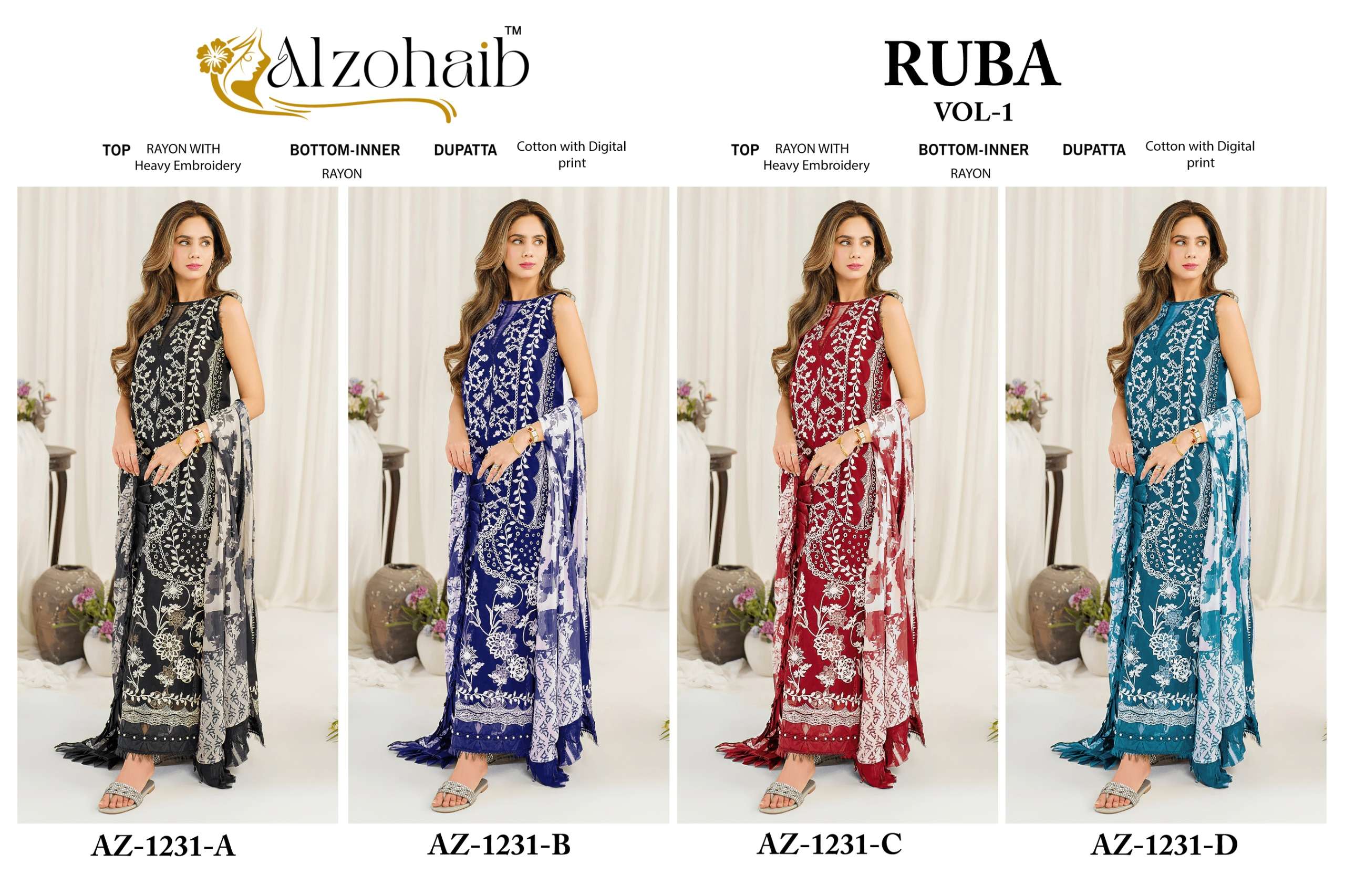 AL ZOHAIB RUBA COTTON EMBROIDERY DESIGNER WORK PAKISTANI SUITS AT BEST ...