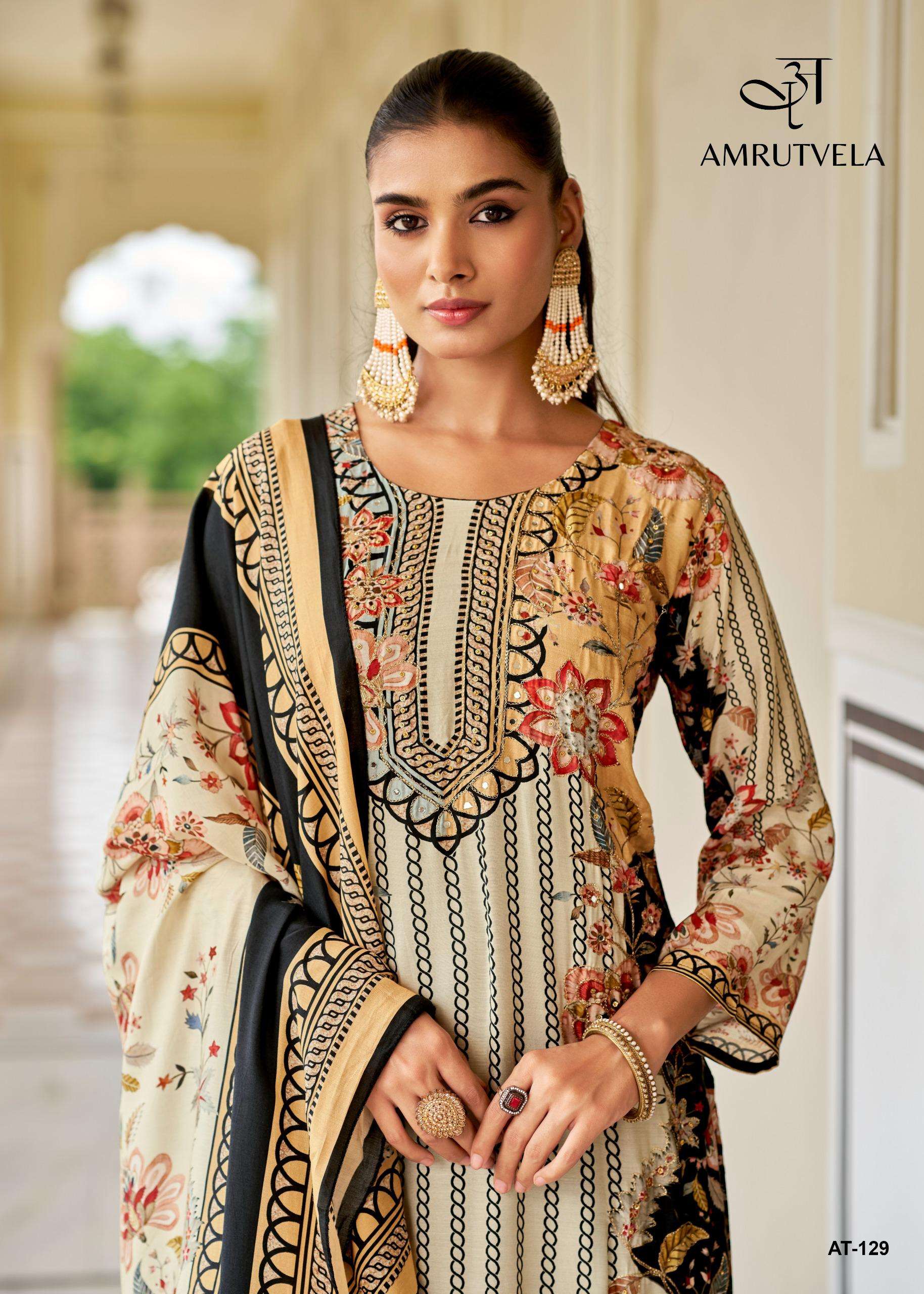 AMRUTVELA DESIGN NO - 129 A PURE VISCOSE MUSLIN DIGITAL PRINT AARI ...