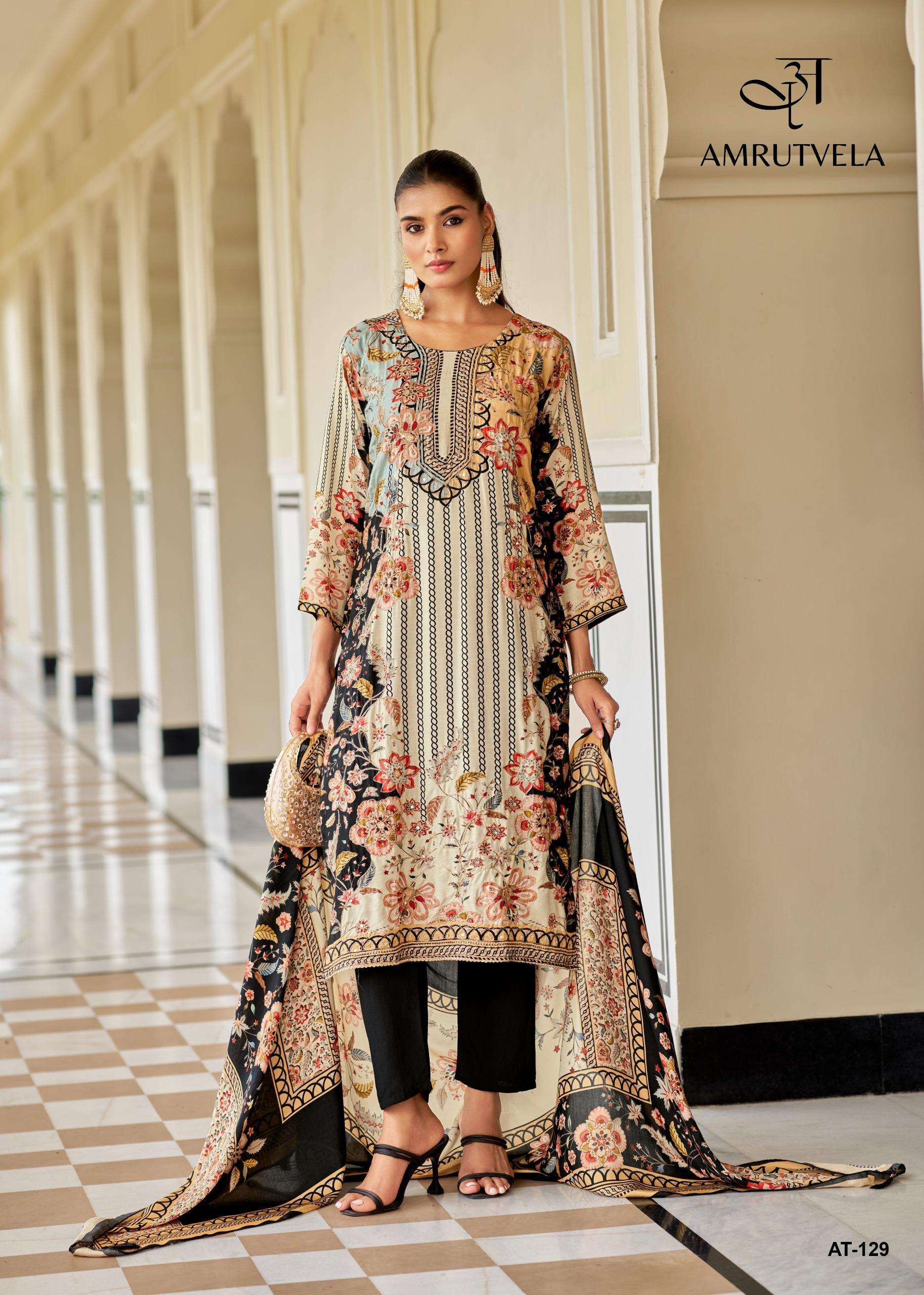 AMRUTVELA DESIGN NO - 129 A PURE VISCOSE MUSLIN DIGITAL PRINT AARI ...