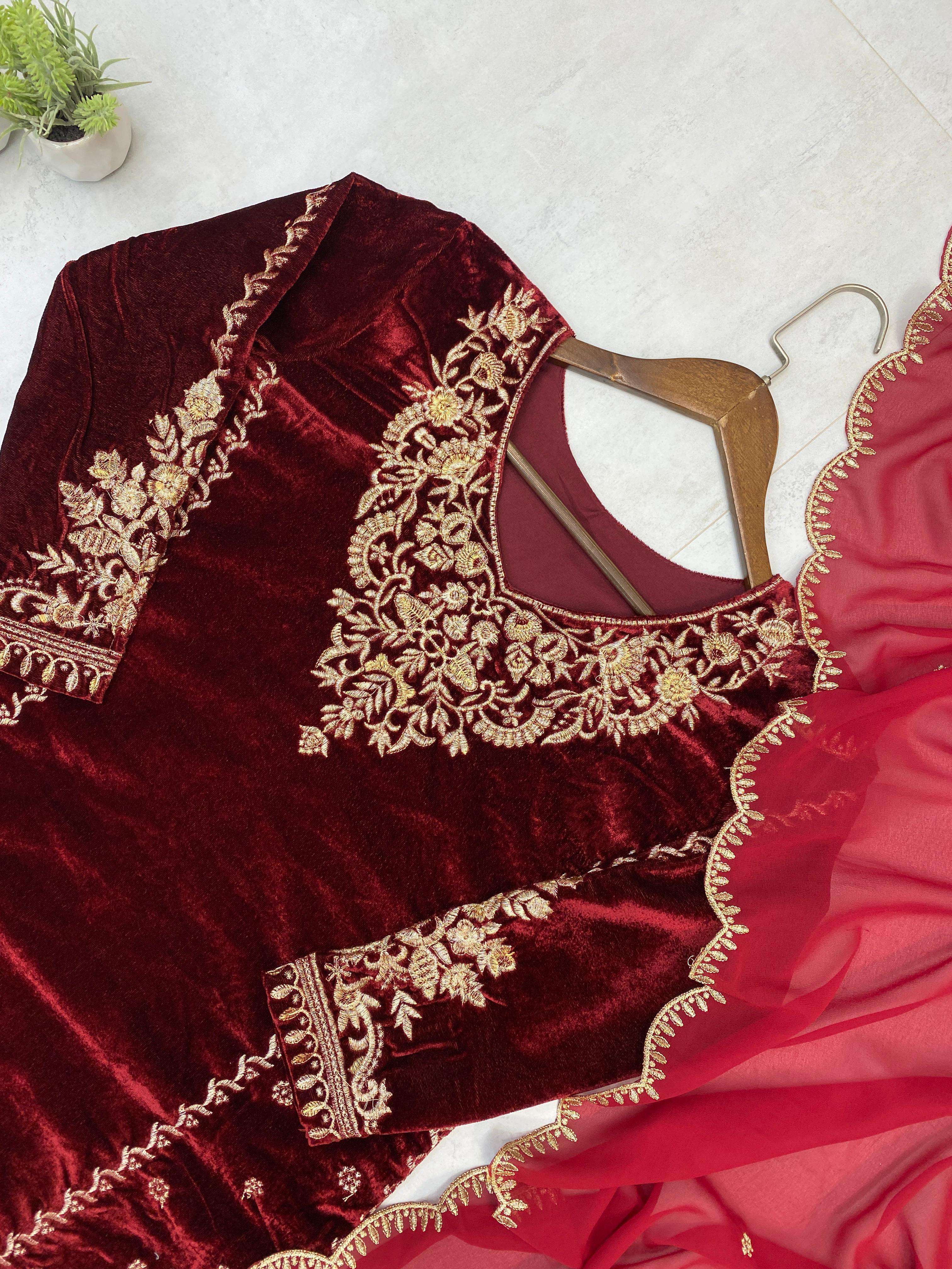 LG 2020 VELVET EMBROIDERY DESIGNER WINTER WEAR LADIES SUITS AT BEST ...